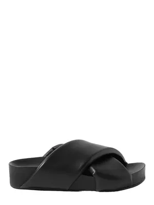 JIL SANDER Leather Platform Slides - Black
