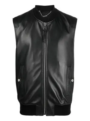 BILLIONAIRE Embroidered Leather Vest - Black