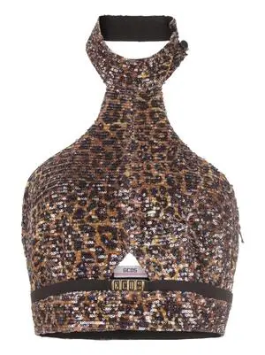 GCDS Leopard-Print Halterneck Top
