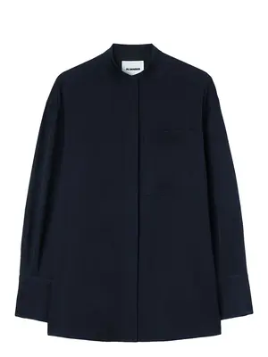 JIL SANDER Collarless Button-front Shirt - Blue