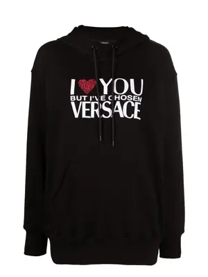 Versace Crystal-embellished Slogan Hoodie - Black