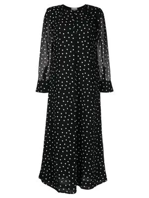GANNI Spot-print Crepe Midi Dress - Black