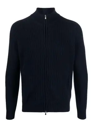 BARBA NAPOLI Rib-knit Zipped Cashmere Cardigan - Blue