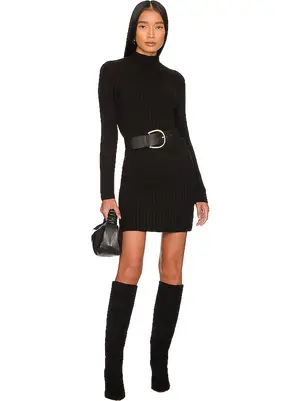 525 America Turtleneck Rib Knit Midi Dress - Black