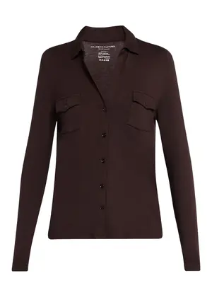 Majestic Filatures Majestic Filatures Soft Touch Button-Down Shirt Coffee
