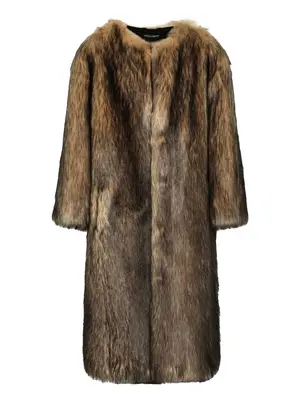 Dolce & Gabbana Single-breasted Faux-fur Coat - Brown