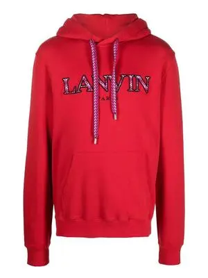 LANVIN Logo Appliqué Cotton-jersey Hoodie - Red