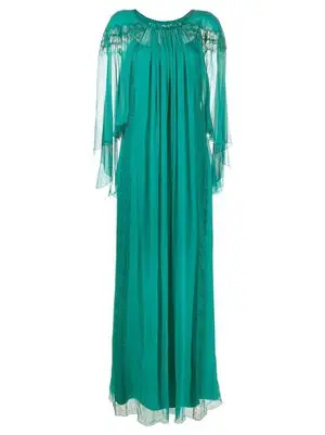 Alberta Ferretti Lace-panel Draped Evening Dress - Green