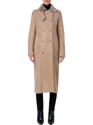 Akris Double-breasted Shearling Leather Coat - 033 Malt