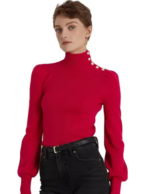Ralph Lauren Ralph Lauren Button-Trim Mockneck Sweater Classic Red
