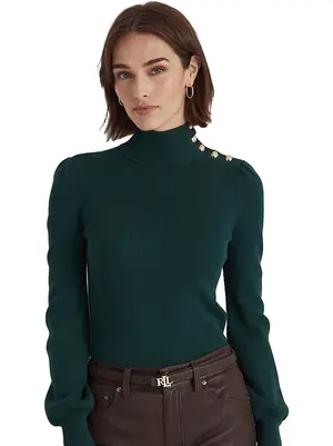 Ralph Lauren Ralph Lauren Button-Trim Mockneck Sweater Hunt Club Green