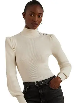 Ralph Lauren Button-trim Mockneck Sweater - Mascarpone Cream