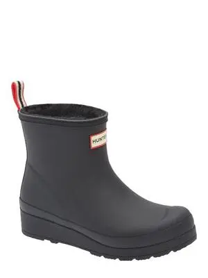 Hunter Play Short Faux Shearling Lined Rain Boot - Black