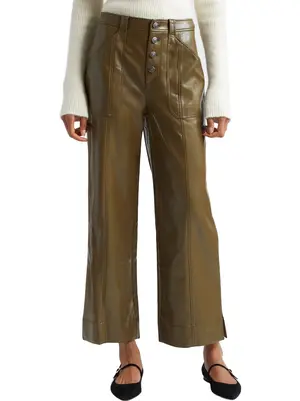 Cinq À Sept Benji Faux Leather Crop Pants Dark Olive