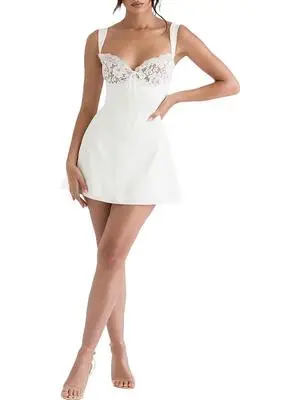 House Of Cb Adriana Lace Inset Satin Mini Dress - Ivory