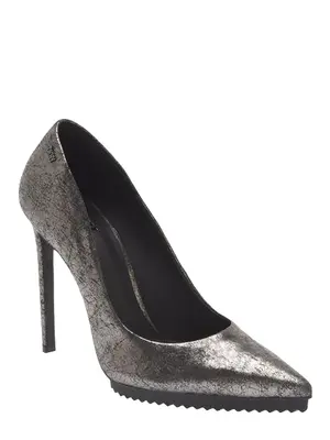 Dkny DKNY Carisa Pointed-Toe Pump Dark Gunmetal Cracked Leather