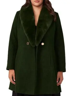 ESTELLE Grammy Coat With Faux Fur Collar - Olive