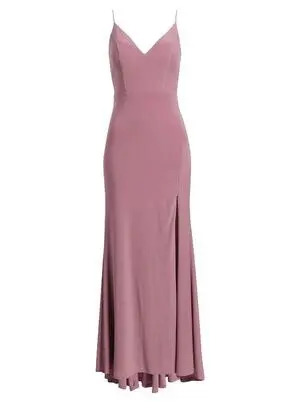 JUMP APPAREL Plunge V-neck Jersey Gown - Mauve