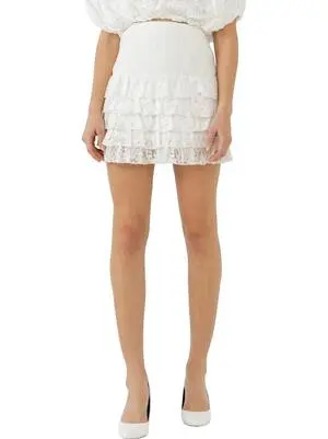 Endless Rose Smocked Tiered Lace Mini Skirt - White