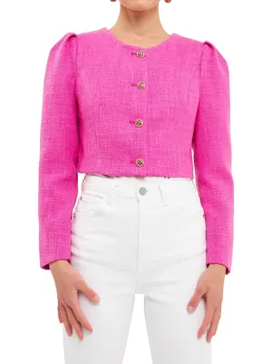 Endless Rose Endless Rose Tweed Cropped Blazer Berry