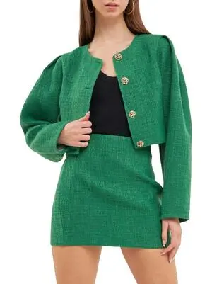 Endless Rose Tweed Cropped Blazer - Green
