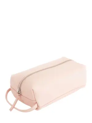 ROYCE NEW YORK Personalized Leather Toiletry Bag - Light Pink - Silver Foil