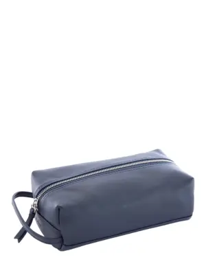 ROYCE NEW YORK Personalized Leather Toiletry Bag - Navy Blue - Deboss