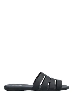 Hogan Leather Slide Sandals - Black