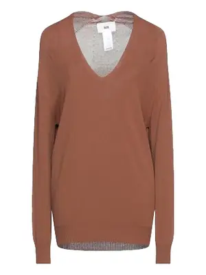 SOLOTRE Knitted V-neck Sweater - Brown