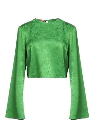 Andamane Satin Jacquard Floral Top - Green