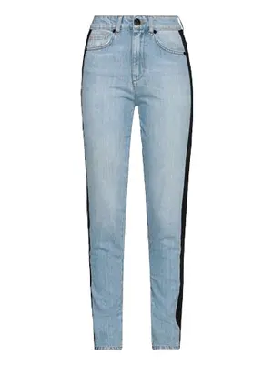 GAËLLE PARIS High-waisted Jeans With Side Seam Stripes - Blue
