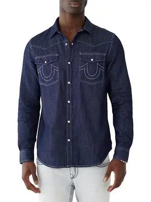 True Religion Dark Wash Denim Western Shirt - Indigo