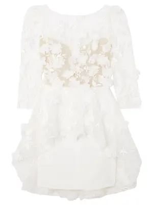 Rime Arodaky Quilak Open-back Appliquéd Embroidered Tulle And Crepe Mini Dress - White