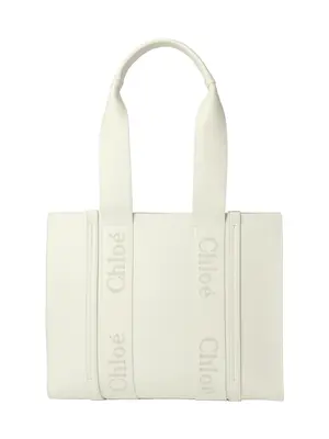 Chloé Chloé Woody Medium Leather Tote White
