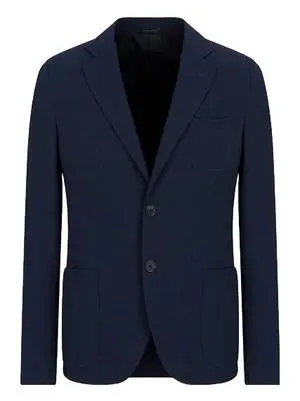 Giorgio Armani Single-breasted Stretch Wool Seersucker Jacket - Blue