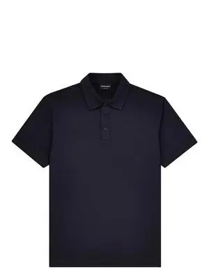 Giorgio Armani Silk And Cotton-Mélange Jersey Polo Shirt Blue