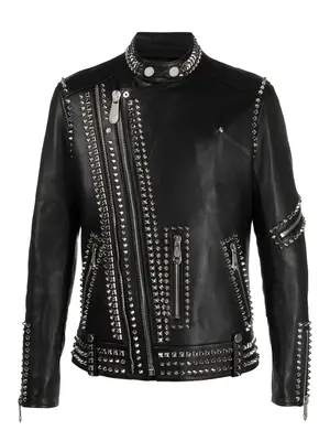 Philipp Plein Rockstud-embellished Leather Biker Jacket - Black