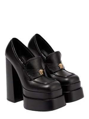Versace Leather Platform Loafer Pumps - Black