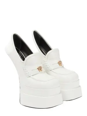 Versace Aevitas Leather Platform Loafer Pumps - White