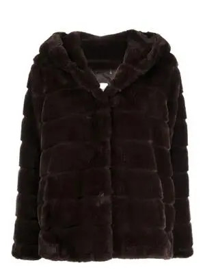 Apparis Hooded Faux Fur Coat - Brown