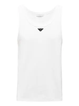 Prada Triangle-logo Cotton Tank Top - White
