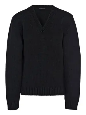 Prada V-neck Shetland Wool Jumper - Black