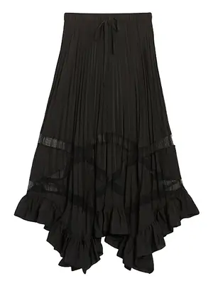 Claudie Pierlot Seloda Pleated Ruffled Maxi Skirt - Noir / Gris