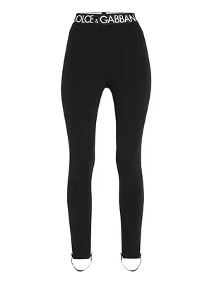 Dolce & Gabbana Branded Elastic High-waist Leggings W/ Detachable Stirrups - Nero