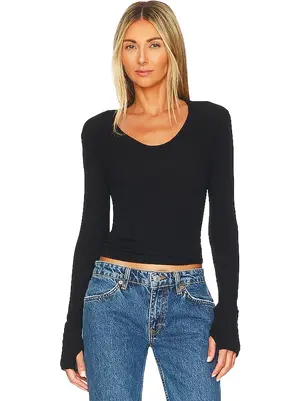 Enza Costa Cashmere Easy Cuffed U Top - Black