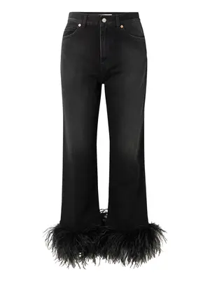 Valentino Garavani Feather-trimmed Jeans - Black