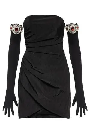 David Koma Moiré Minidress With Embellished Gloves - Black