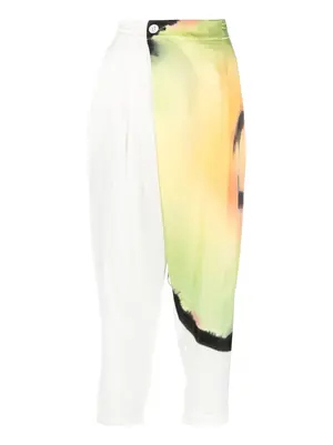 Issey Miyake Abstract-print Cropped Trousers - Yellow