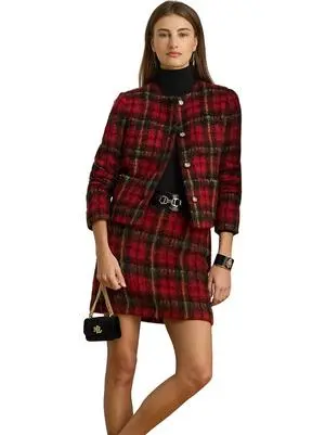Ralph Lauren Plaid Mohair Pencil Miniskirt - Red/black/yellow Multi