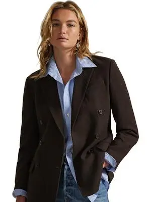 Ralph Lauren Wool Crepe Double-breasted Blazer - Dark Brown